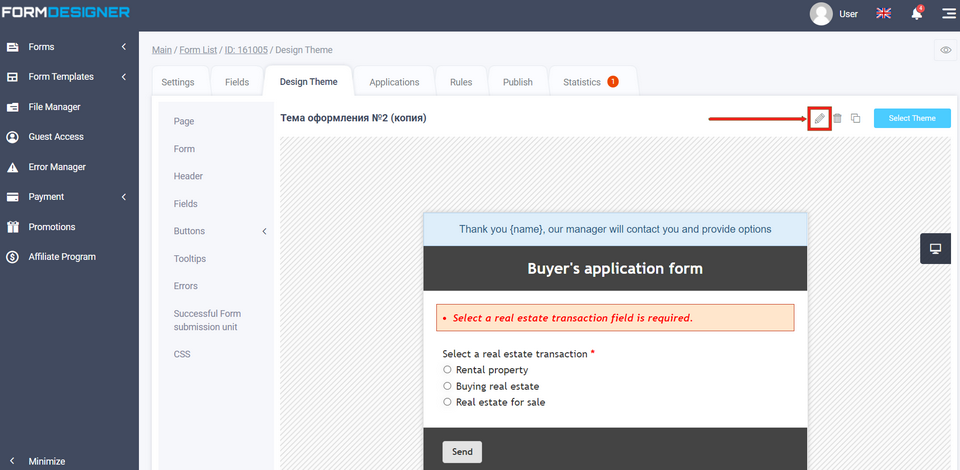 How do I change the design theme? - FormDesigned Knowledge Base